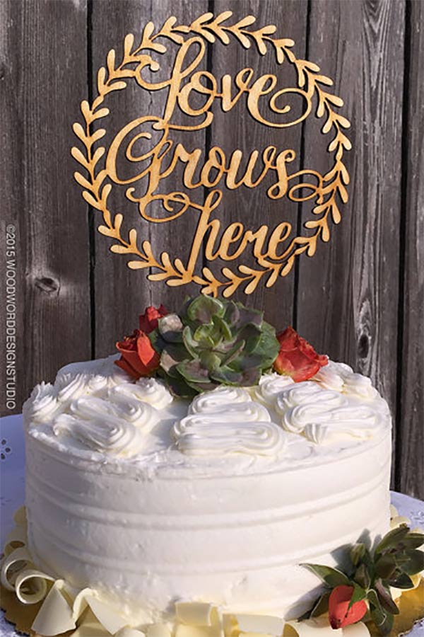 Rustic Love Cake Topper. Available in Four Colors.